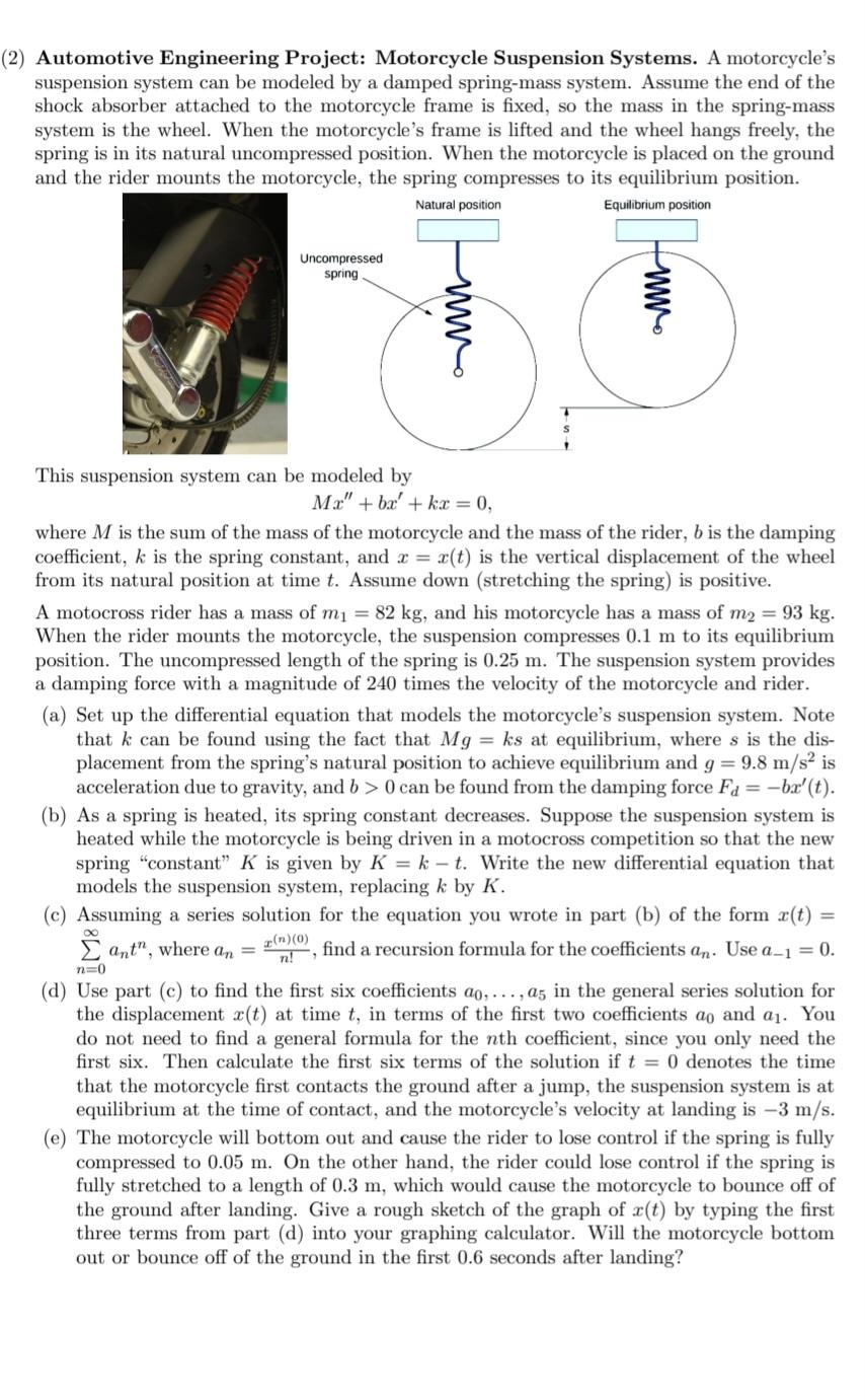 Solved (2) Automotive Engineering Project: Motorcycle | Chegg.com
