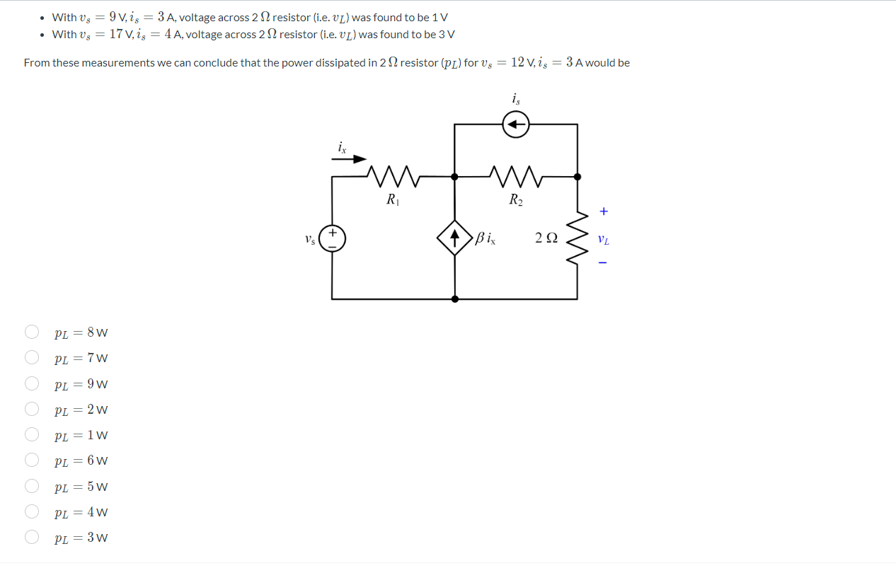 With Us = 9 V, is = 3A, voltage across 2 • With Us | Chegg.com