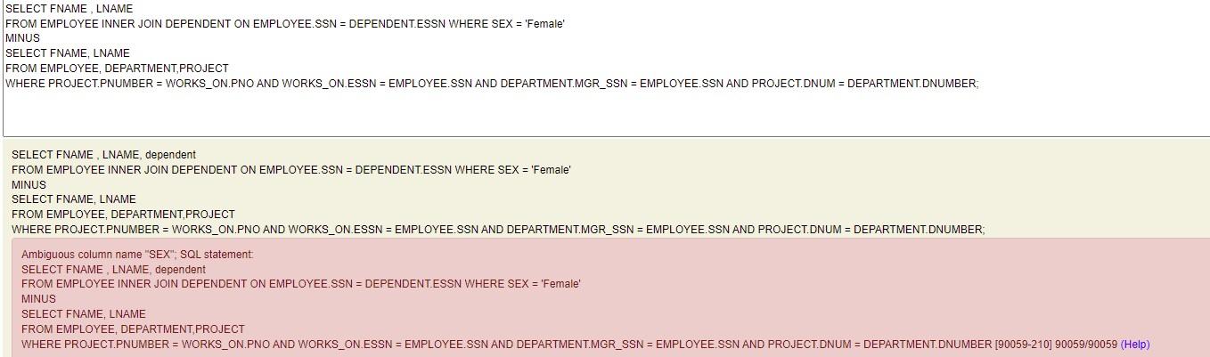 Solved SELECT FNAME , LNAME FROM EMPLOYEE INNER JOIN | Chegg.com