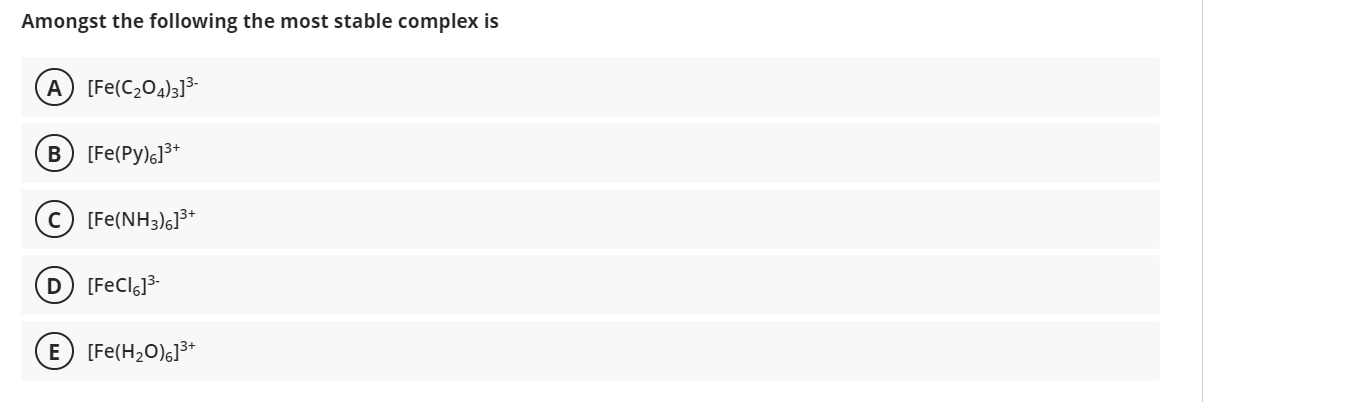 Solved Question 8 1 Point Which one of the following complex | Chegg.com