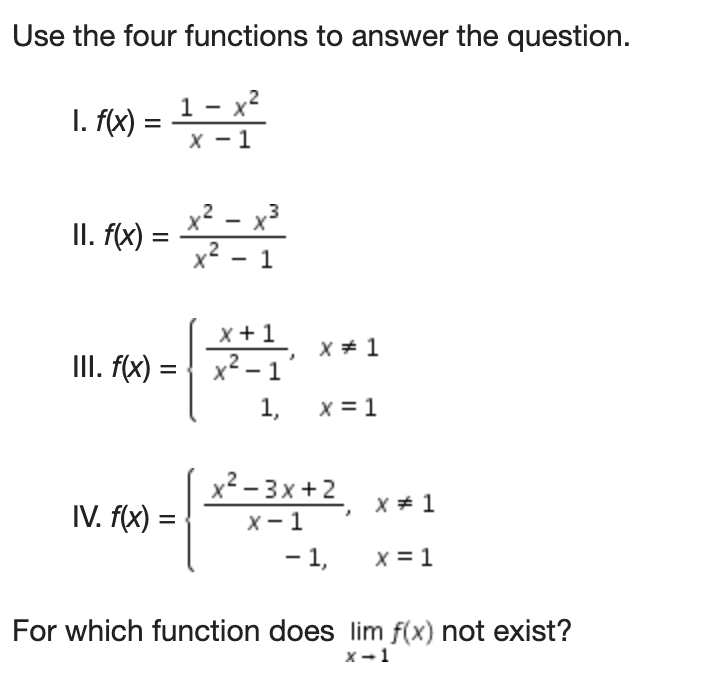 Solved Use the four functions to answer the question. I. | Chegg.com