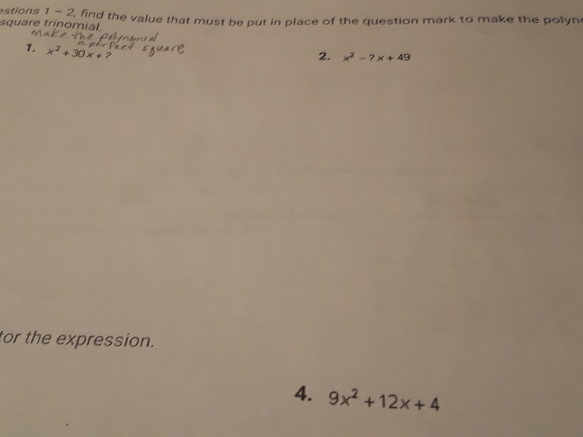 Solved 1 2, find value stions 1 square trinomial the value | Chegg.com
