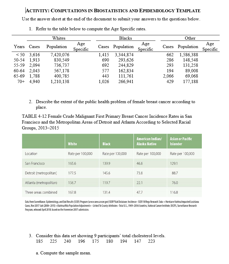 Solved ACTIVITY: COMPUTATIONS IN BIOSTATISTICS AND | Chegg.com