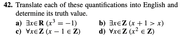 Solved 42. Translate each of these quantifications into | Chegg.com