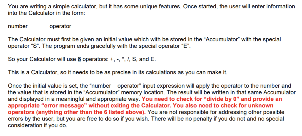 Solved You are writing a simple calculator, but it has some | Chegg.com