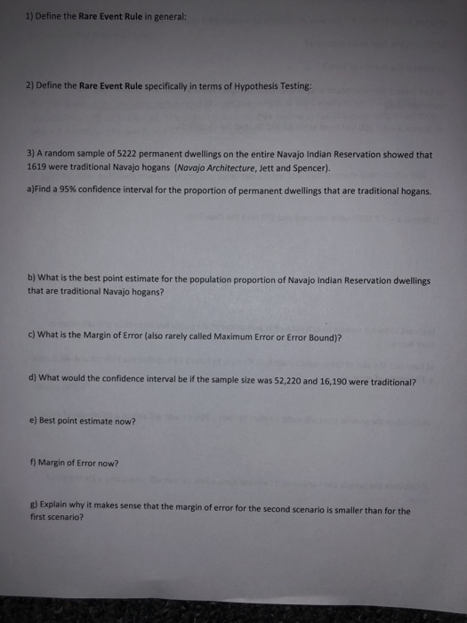 Solved 1) Define the Rare Event Rule in general: 2) Define | Chegg.com