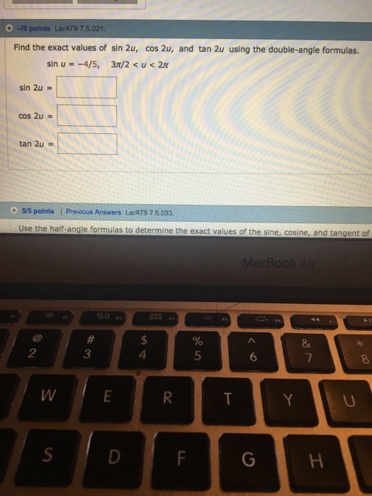 Solved Find the exact values of sin 2u, cos 2u, and tan 2u | Chegg.com