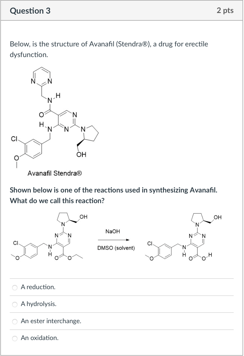 Solved Question 3 2 pts Below, is the structure of Avanafil | Chegg.com