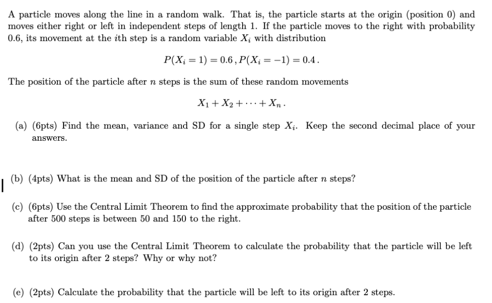 Solved A particle moves along the line in a random walk. | Chegg.com