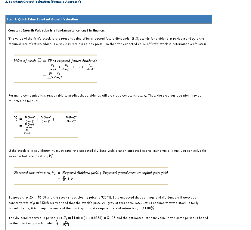 Solved 2. Constant Growth Yaluation (Formula Approach) Step | Chegg.com