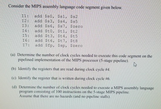 Solved Consider The Mips Assembly Language Code Segment 
