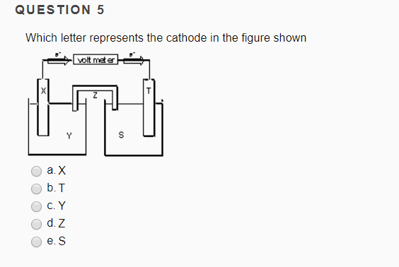 Solved QUESTION 5 Which letter represents the cathode in the | Chegg.com