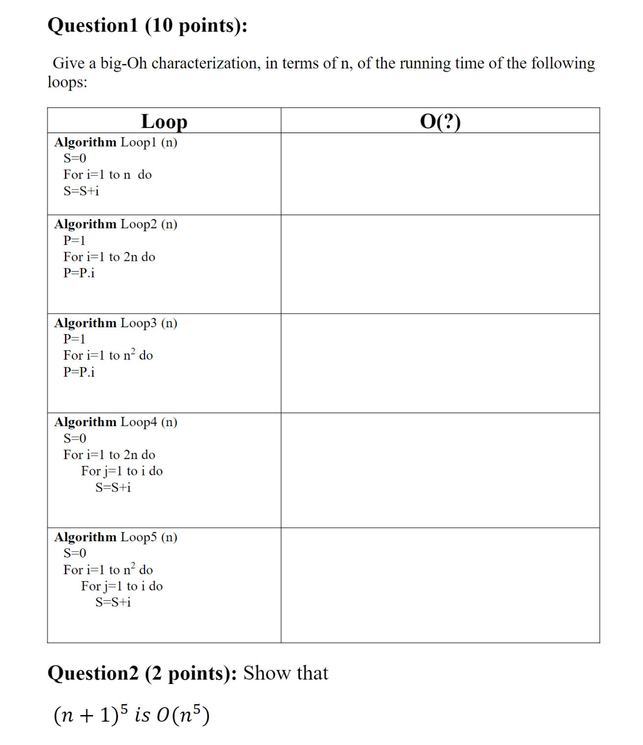 Solved Question1 (10 points): Give a big-Oh | Chegg.com