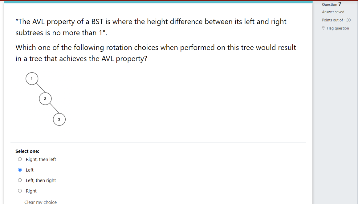 Solved "The AVL property of a BST is where the height | Chegg.com
