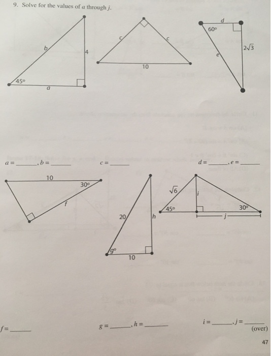 Solved Solve for the values of a through j. a = | Chegg.com