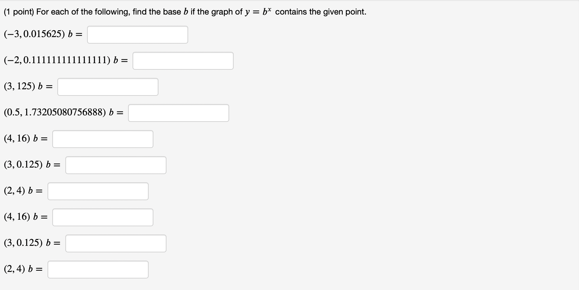 Solved (1 point) For each of the following, find the base b | Chegg.com