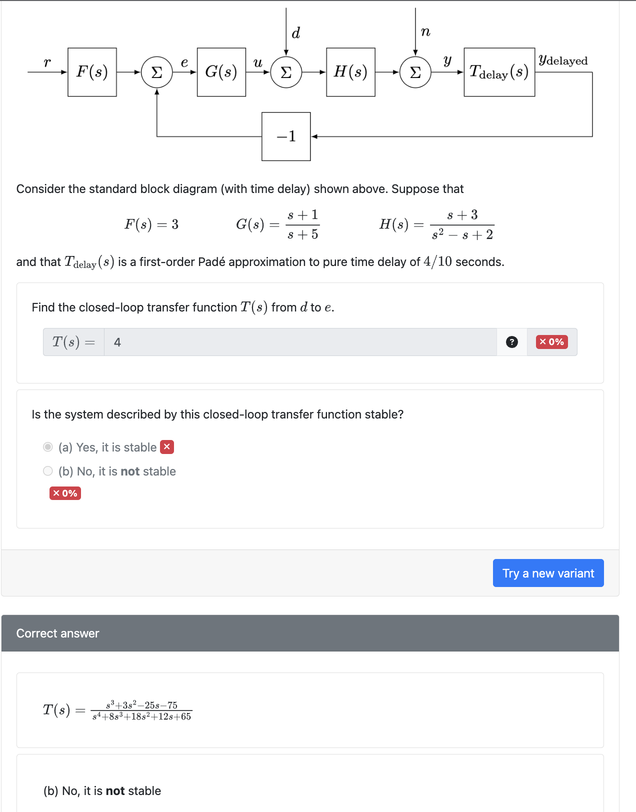 Solved Consider the standard block diagram (with time delay) | Chegg.com