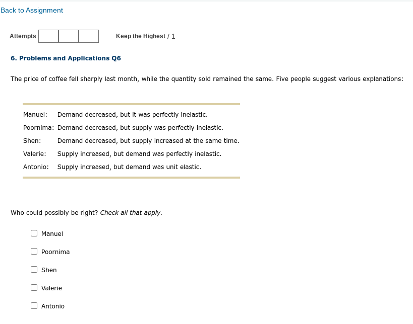 Solved Back to Assignment Attempts Keep the Highest / 1 6. | Chegg.com
