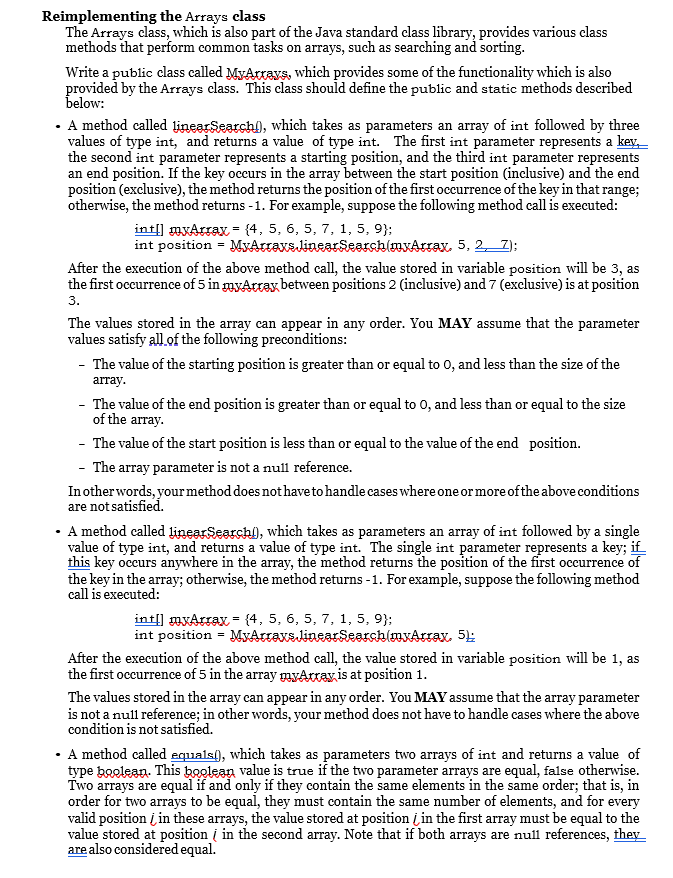 Solved Reimplementing The Arrays Class The Arrays Class 