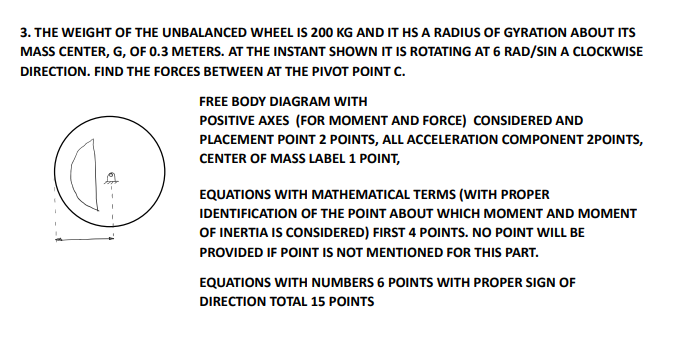 Solved 3. THE WEIGHT OF THE UNBALANCED WHEEL IS 200 KG AND | Chegg.com