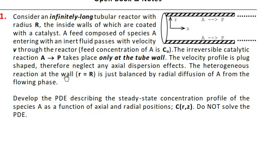 Solved Consider an infinitely-long tubular reactor with | Chegg.com