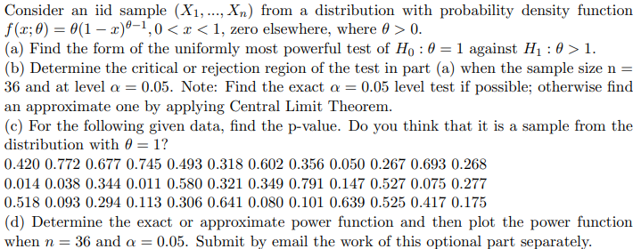 Solved Consider an iid sample (X1, ..., Xn) from a | Chegg.com