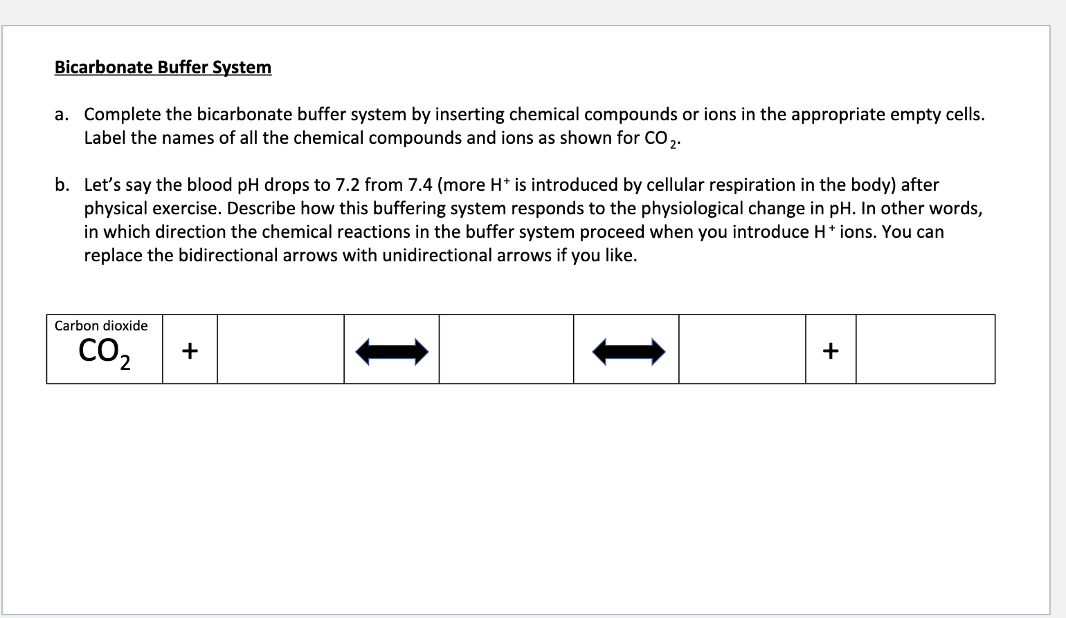 Solved Bicarbonate Buffer System a. Complete the bicarbonate | Chegg.com