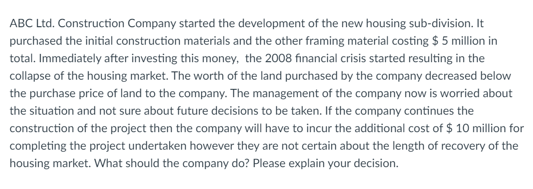 Solved ABC Ltd. Construction Company started the development | Chegg.com
