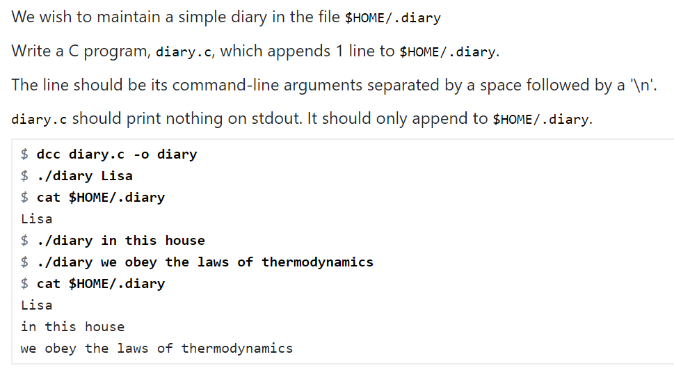 Solved We wish to maintain a simple diary in the file | Chegg.com