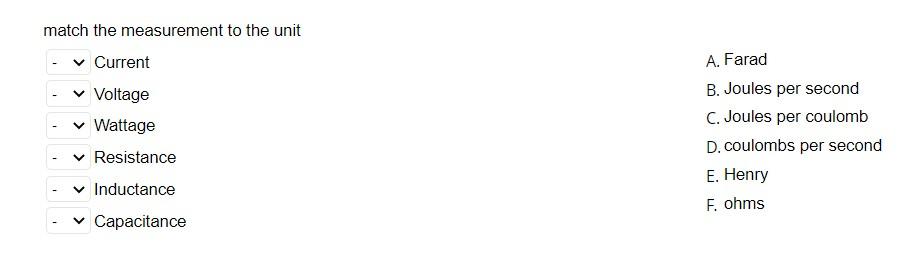 Solved match the measurement to the unit Current Voltage | Chegg.com