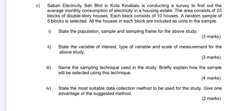 Solved c) Sabah Electricity Sdn Bhd in Kota Kinabalu is | Chegg.com