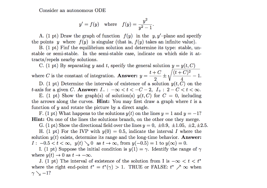 Solved Consider an autonomous ODE y'-f(v) where f(y) A. (1 | Chegg.com