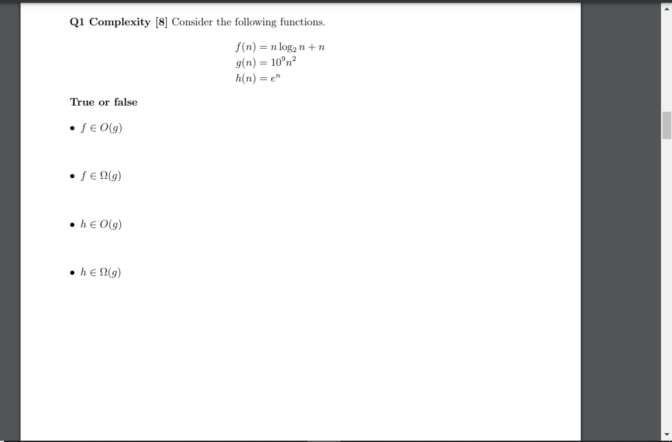 Solved Qi Complexity [8] Consider the following functions. | Chegg.com