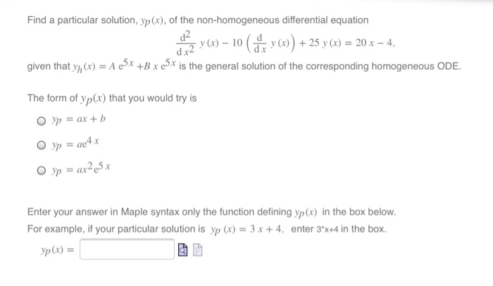 Solved Find a particular solution, yp(x), of the | Chegg.com