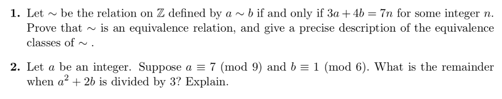 Solved 1. Let ~ be the relation on Z defined by a ~ b if and | Chegg.com