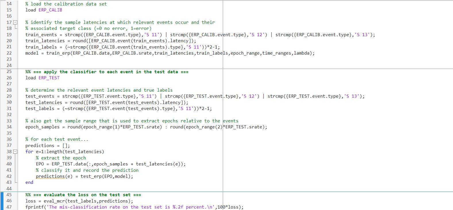 Solved % ﻿load the calibration data setload ERP_CALIB% | Chegg.com