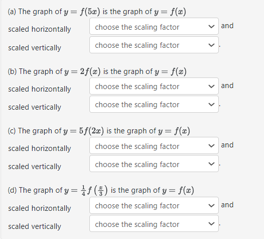Solved (a) ﻿The graph of y=f(5x) ﻿is the graph of | Chegg.com