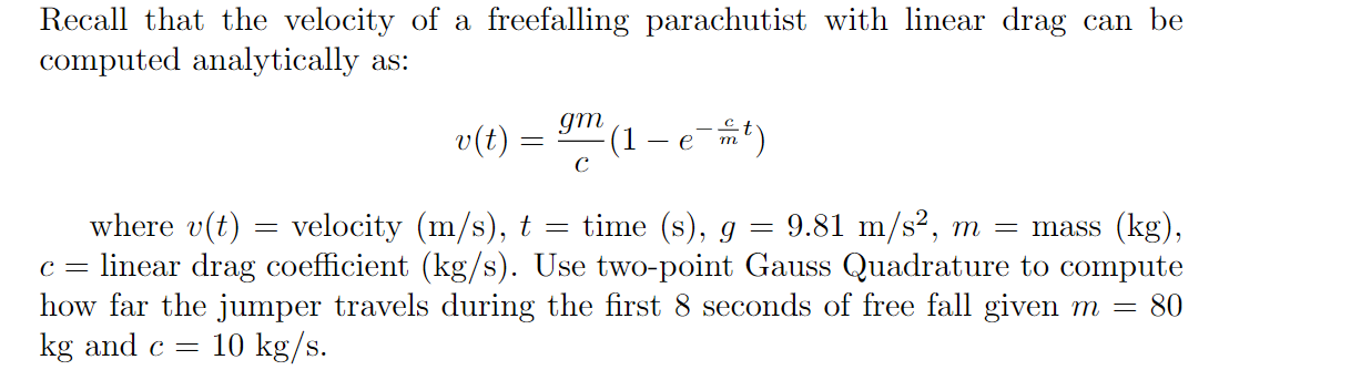 Solved Recall That The Velocity Of A Freefalling Parachutist