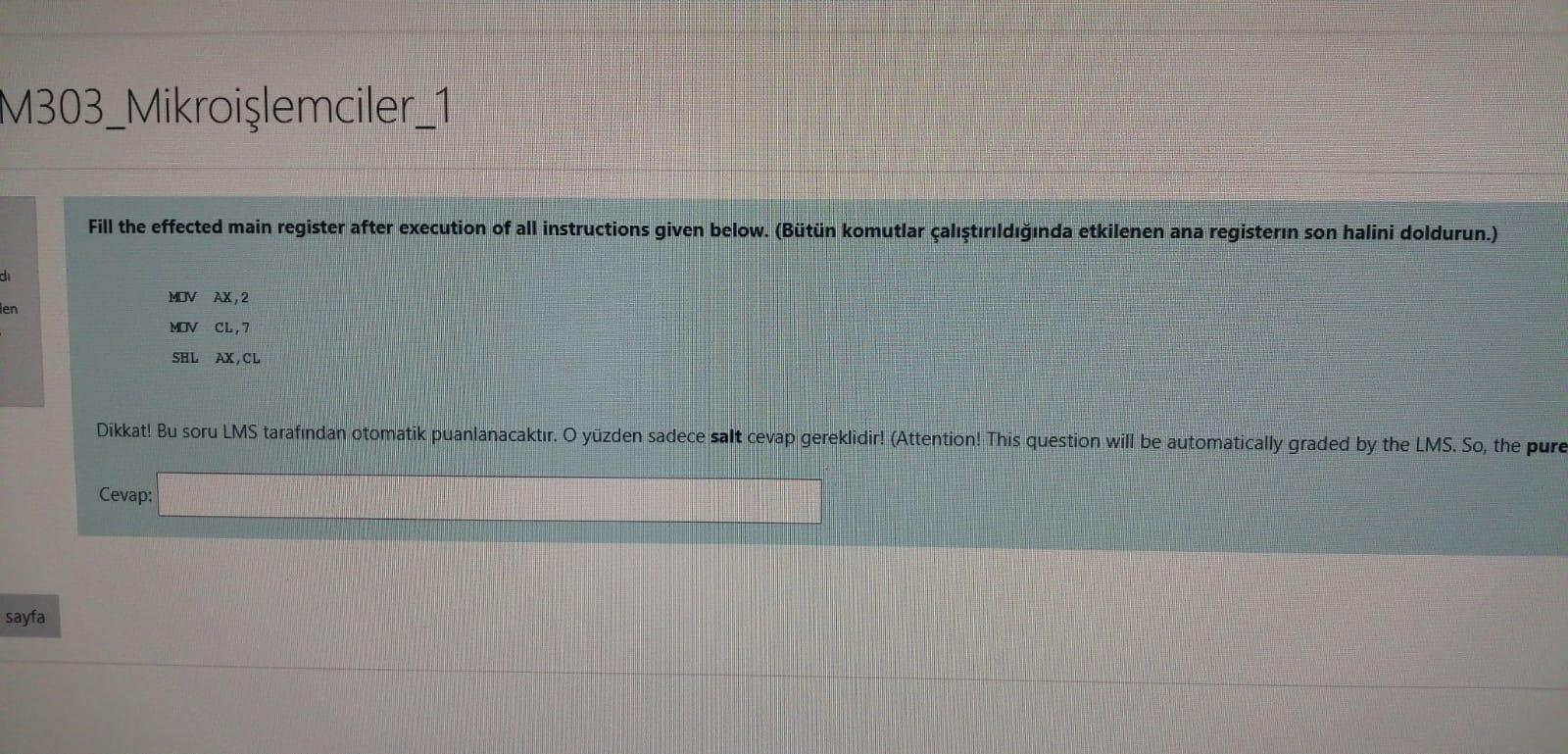 Solved M303_Mikroişlemciler_1 Fill the effected main | Chegg.com