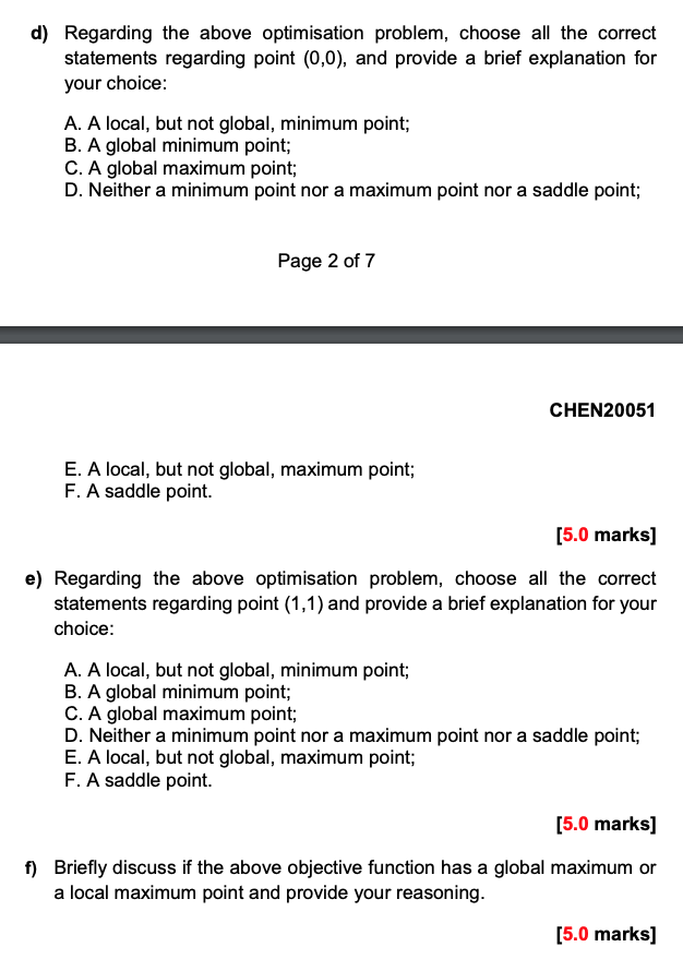 d) ﻿Regarding the above optimisation problem, choose | Chegg.com