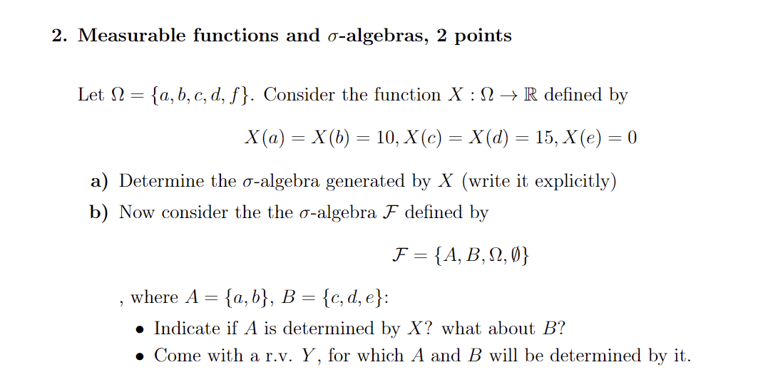 Solved 2 Measurable Functions And σ Algebras 2 Points Let