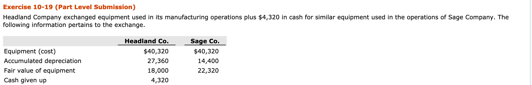 Solved Exercise 10-19 (Part Level Submission) Headland | Chegg.com