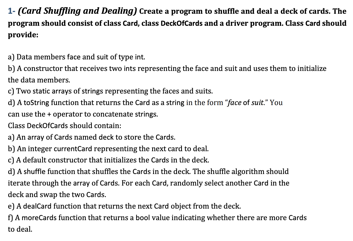 Solved 1- (Card Shuffling and Dealing) Create a program to | Chegg.com