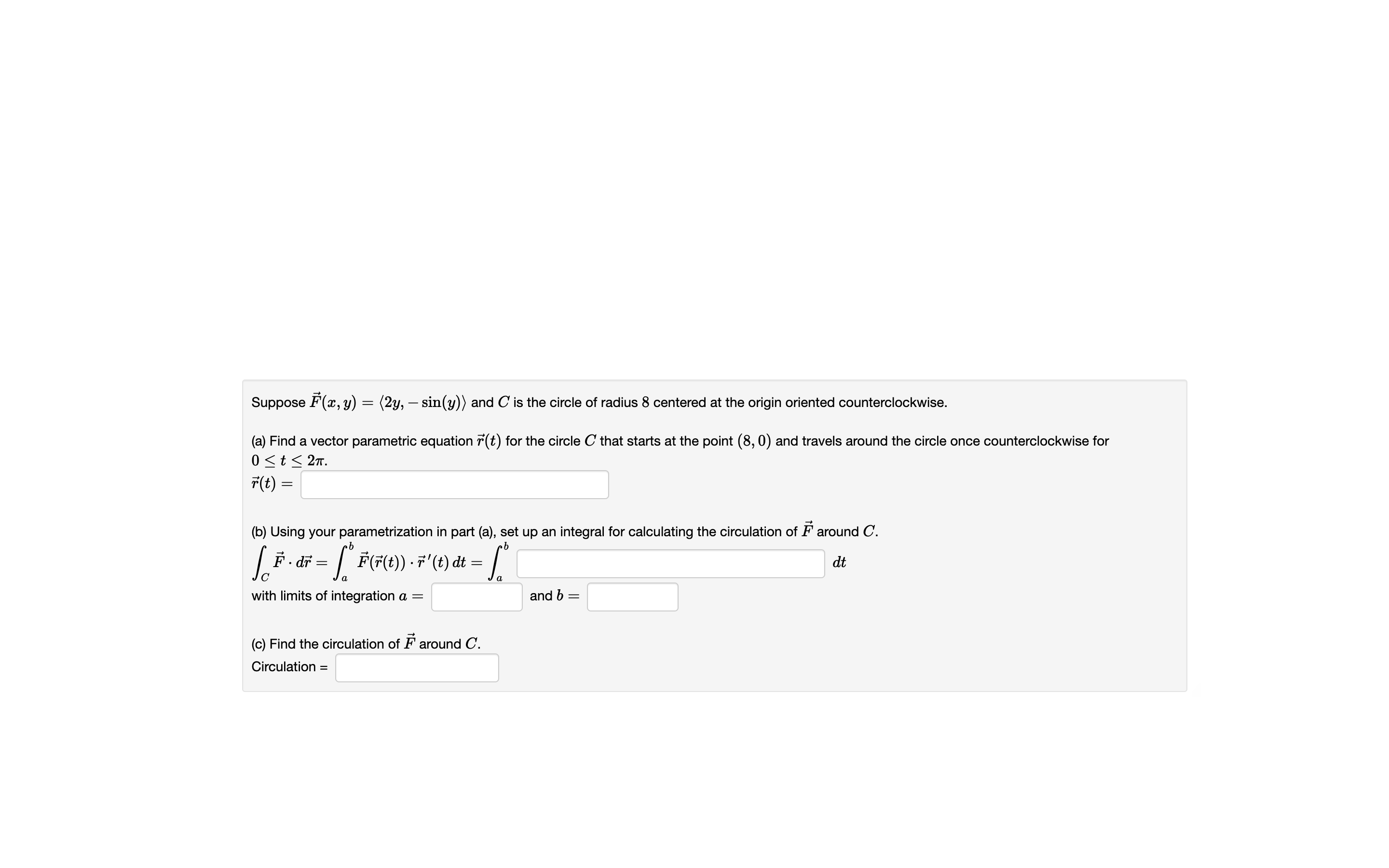 Solved Suppose F(x,y)= 2y,−sin(y) and C is the circle of | Chegg.com