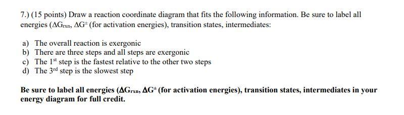 Solved 7.) (15 points) Draw a reaction coordinate diagram | Chegg.com
