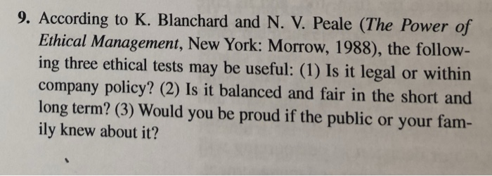 Solved 9. According to K. Blanchard and N. V. Peale (The | Chegg.com