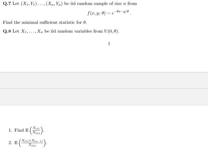 Solved Q.7 Let (X1,Y1)....(Xn, Yn) be iid random sample of | Chegg.com
