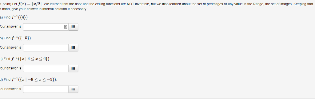 Solved Let f(x)=⌊x/2⌋f(x)=⌊x/2⌋. We learned that the floor | Chegg.com