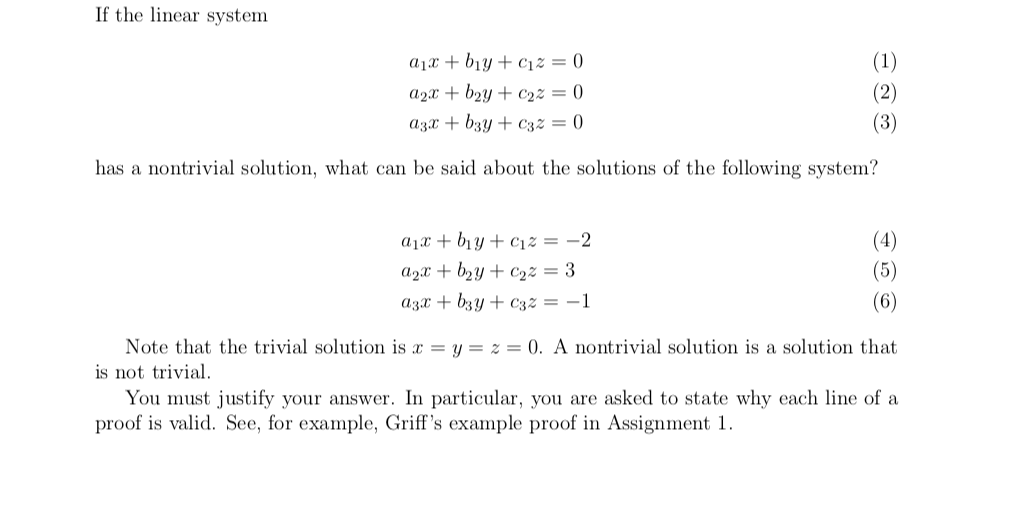 Solved If the linear system has a nontrivial solution, what | Chegg.com