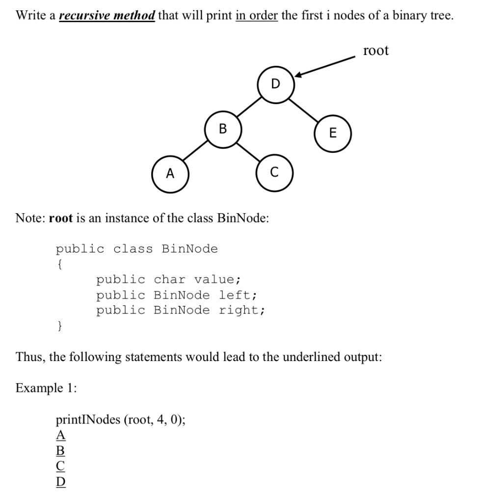 Solved Write a recursive method that will print in order the | Chegg.com